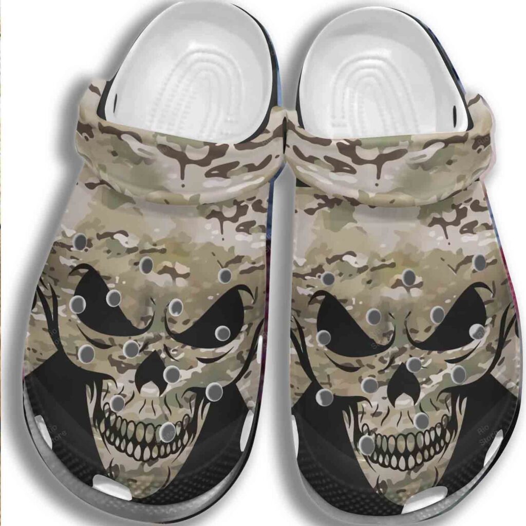 Army Skull Crocs Crocbland Clog Gifts For Father Day | Fox Print Tees