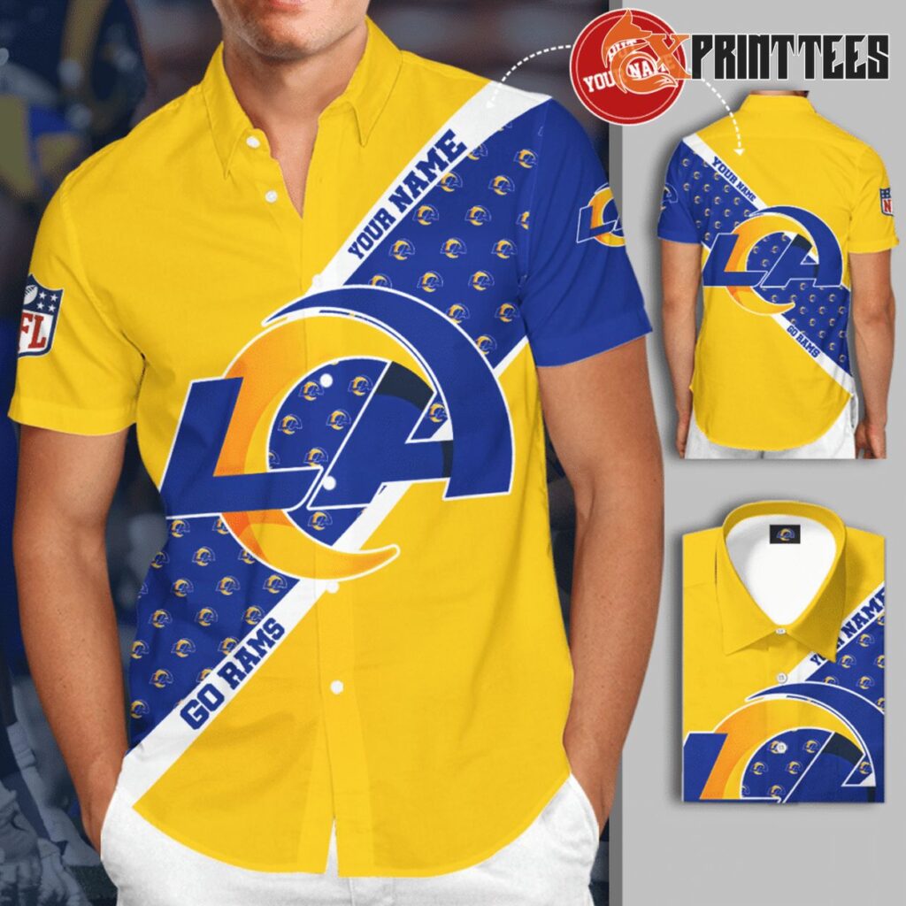 Rams LA Logo Custom Blue Hawaii Shirt, Gifts Idea For Football Fans ...