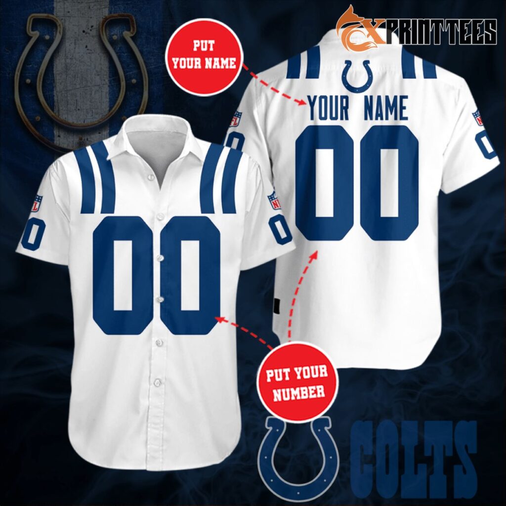 Indianapolis Colts White Blue Custom Name Short Sleeve Hawaii, Summer ...
