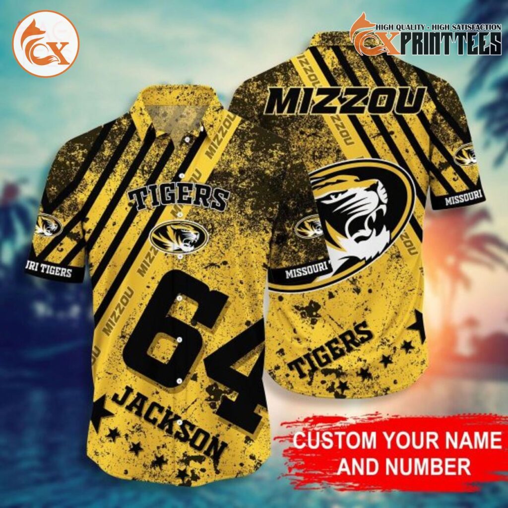 Missouri Tigers Black Yellow Grunge Personalized Summer Hawaiian Shirt ...