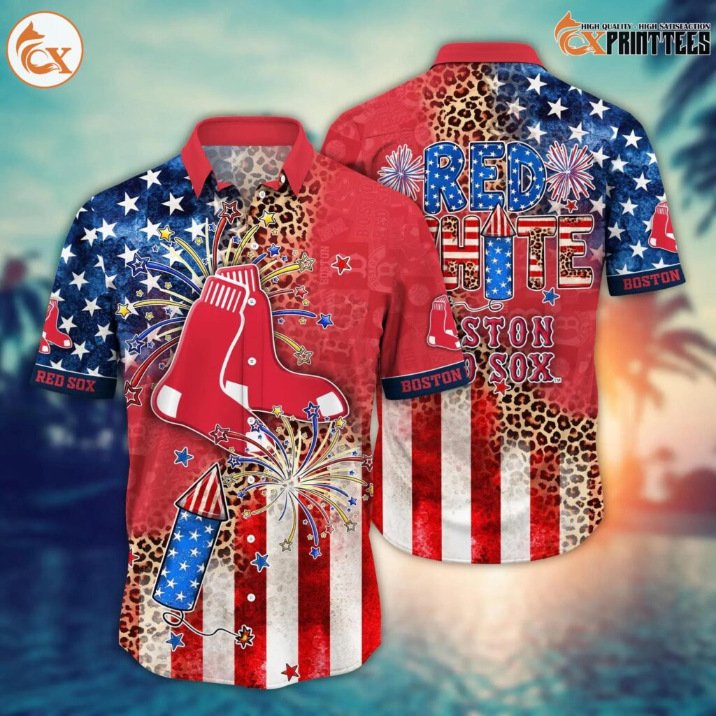Exclusive Boston Red Sox MLB Independence Day Aloha Shirt