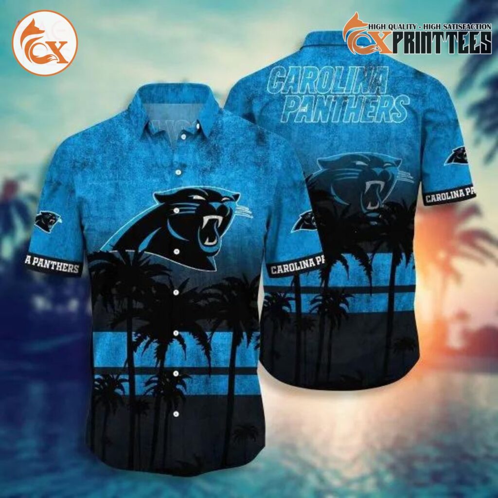 Caroline Panthers Logo Custom Beach Sunset Blue Hawaii Shirt, Best NFL ...