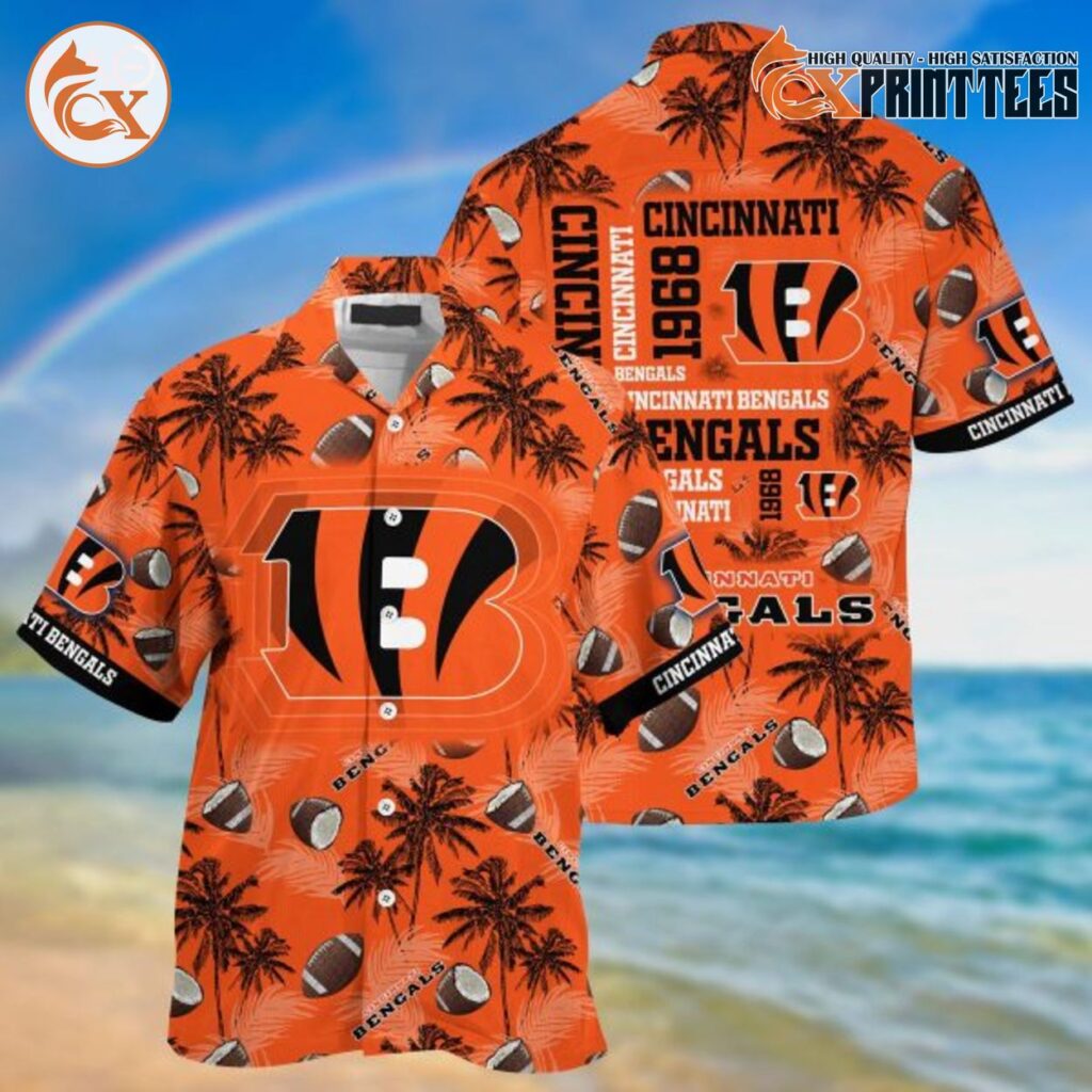 Cincinati Bengals Logo Custom Tropical Palm Trees Orange Hawaii Shirt ...