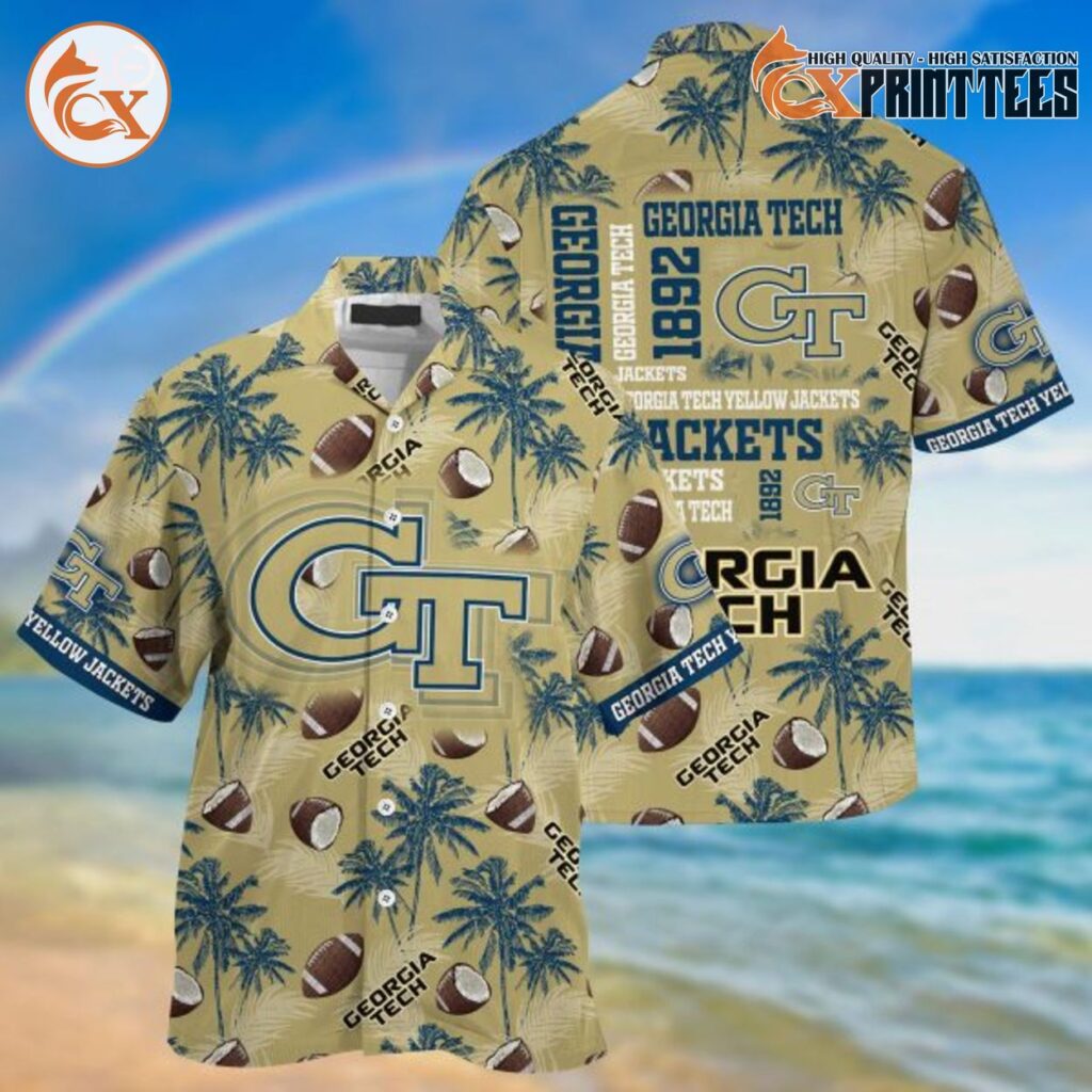 Ga Tech Football Logo Custom Vintage Palm Tree Hawaiian Shirt, Cool ...