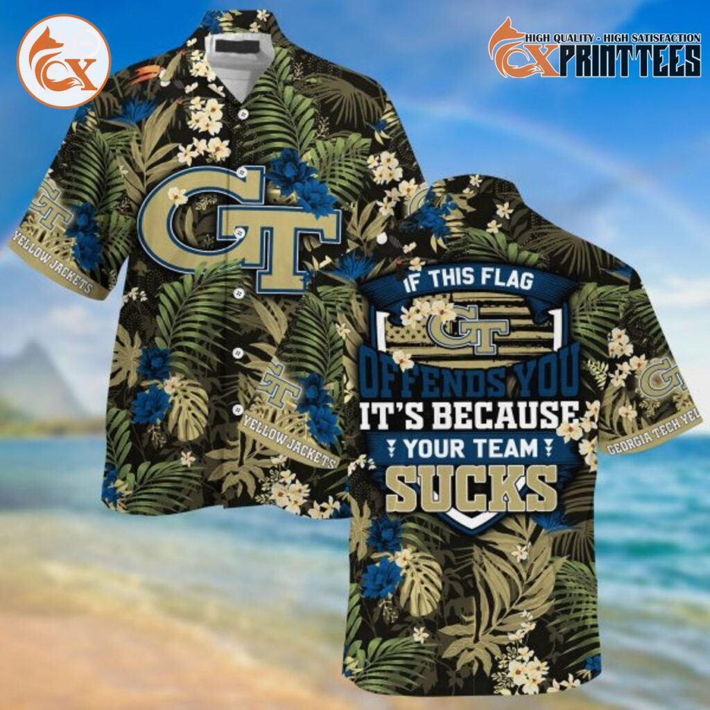 Georgia Tech Football Logo Custom Tropical Flowers Summer Shirt, Best ...