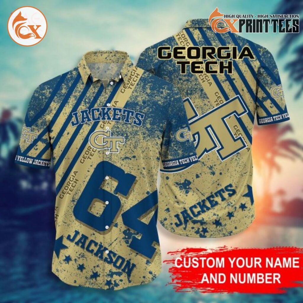 Georgia Tech Yellow Jacket Logo Customizable Gold Sand Summer Shirt ...