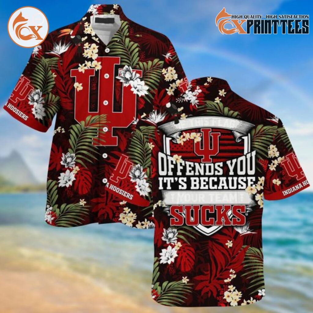 Indiana Hoosiers Football Logo Tropical Hibicus Flowers Pattern Summer ...
