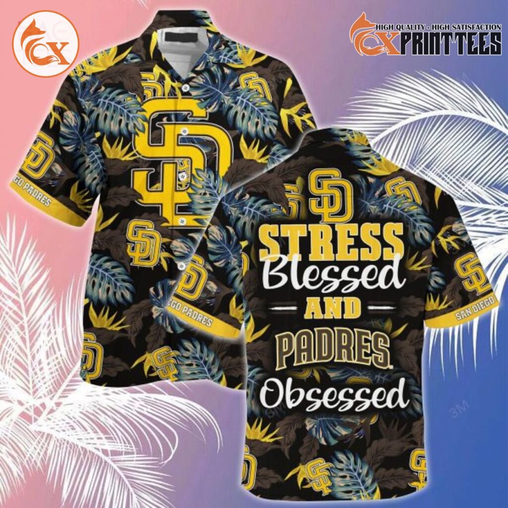 San Diego Padres Logos Custom Aloha Summer Shirt Yellow Hibicus Trees ...