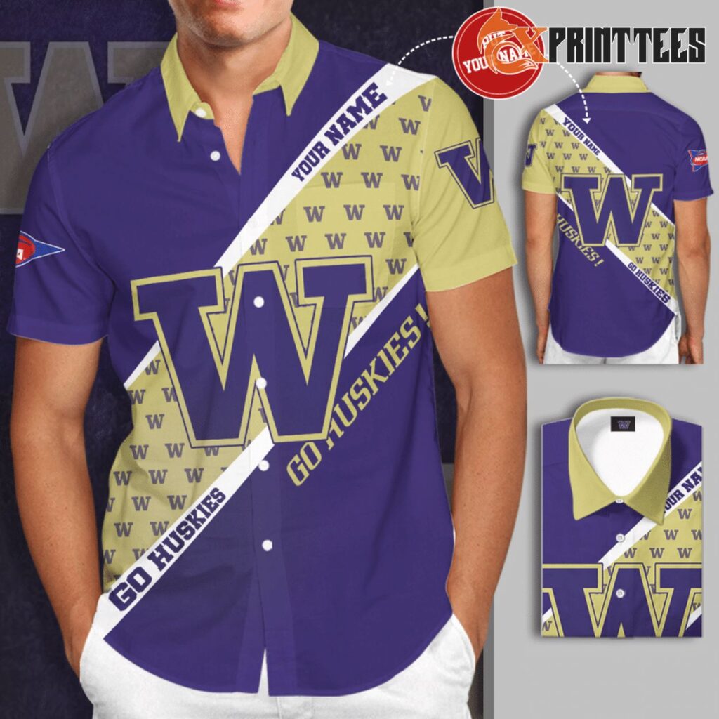 Custom UW Huskies Football Logo Aloha Purple Hawaii Shirt: Perfect ...