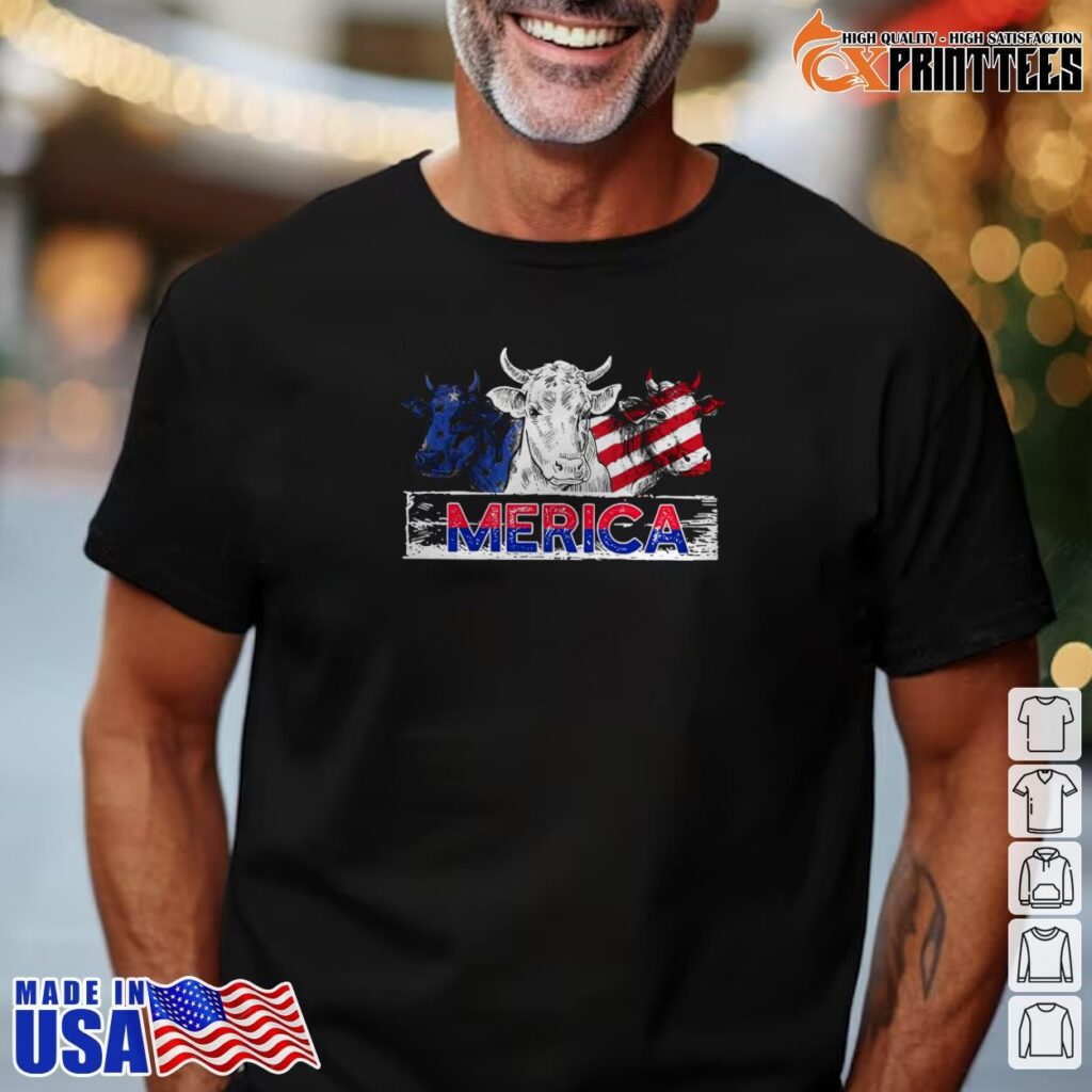 Merica Cow American Flag Vintage Apparel: Perfect for a Happy 4th of July