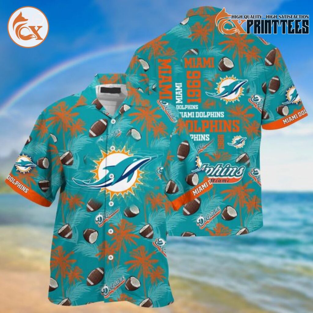 Miami Dolphin Logos Custom Vintage Palm Tree Hawaiian Shirt, Best NFL ...