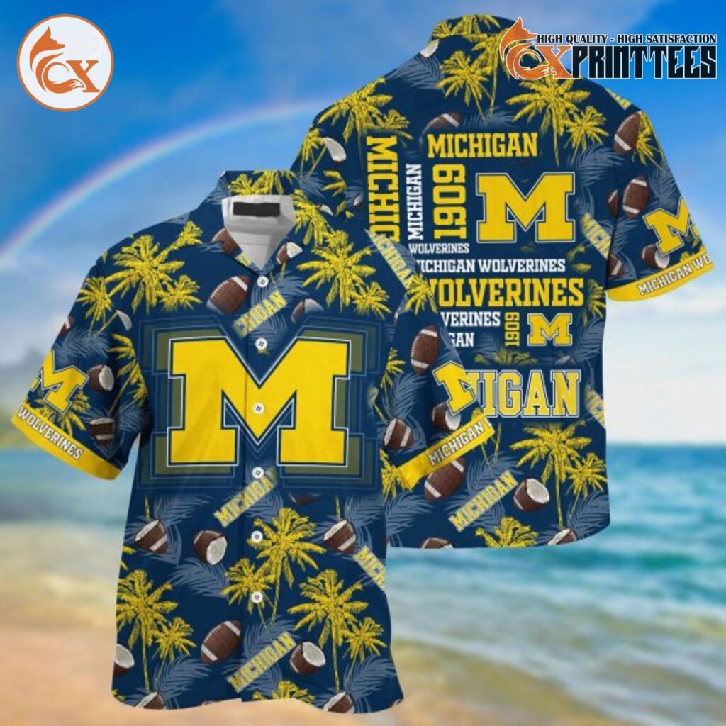 Michigan Wolverine Logo Custom Palm Leaves Pattern Summer Shirt, Cool ...