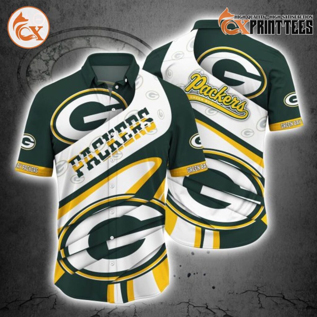 NFL Packers Logo Sliced Pattern White Green Hawaiian Shirt, Cool Gifts ...