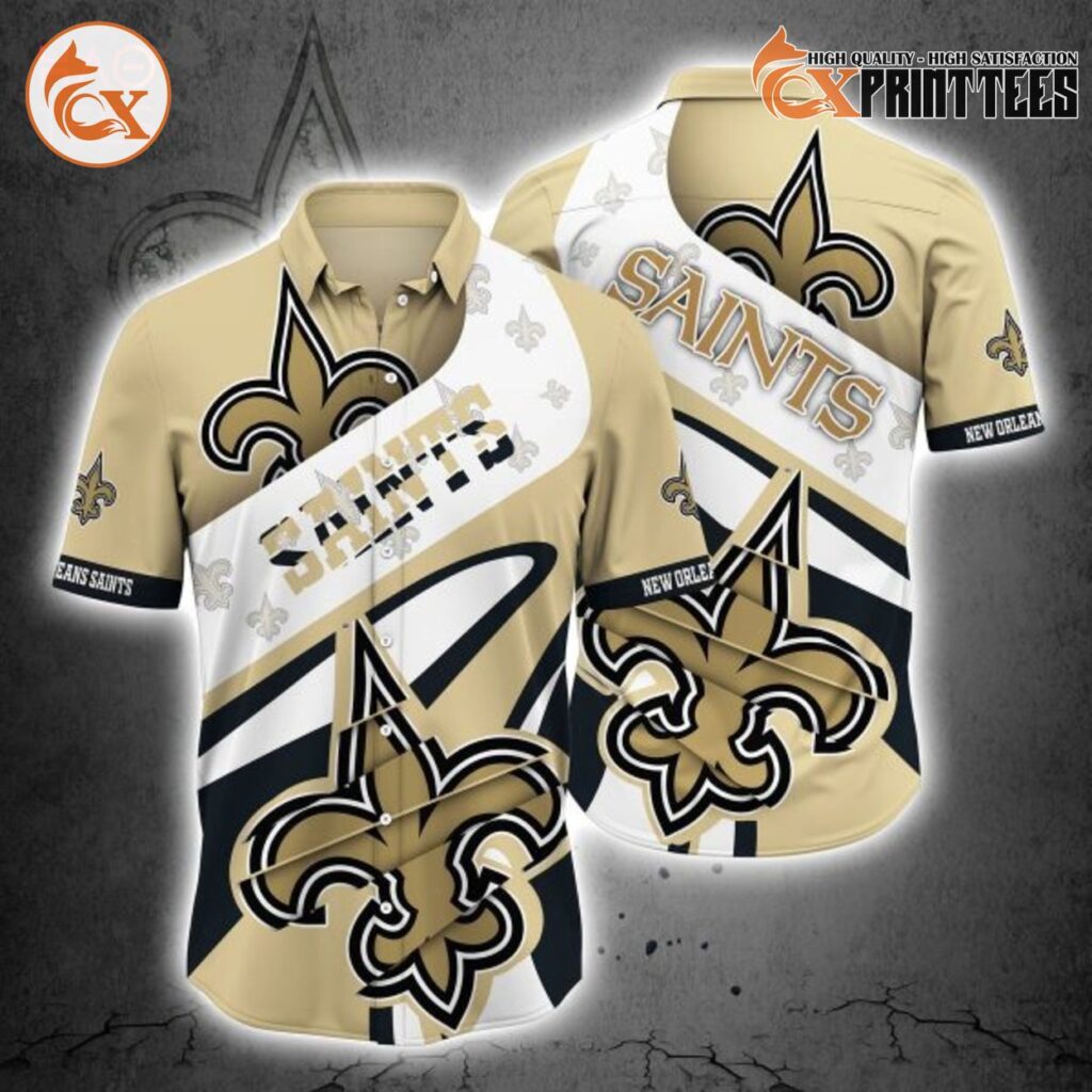 New Orleans Saints NFL Logos Custom Gold Sand Hawaiian Shirt, Cool Gift ...