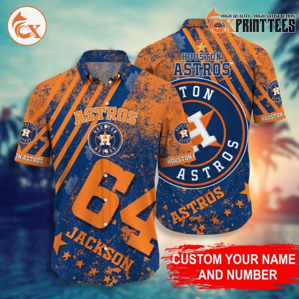 Houston Astros Logos Personalized Orange Grunge Summer Hawaiian Shirt ...