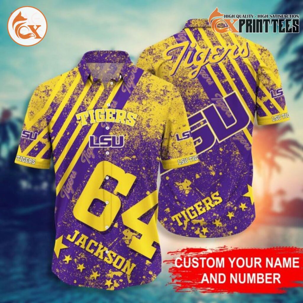Lsu Football Symbols Purple Yellow Grunge Personalized Hawaiian Shirt ...