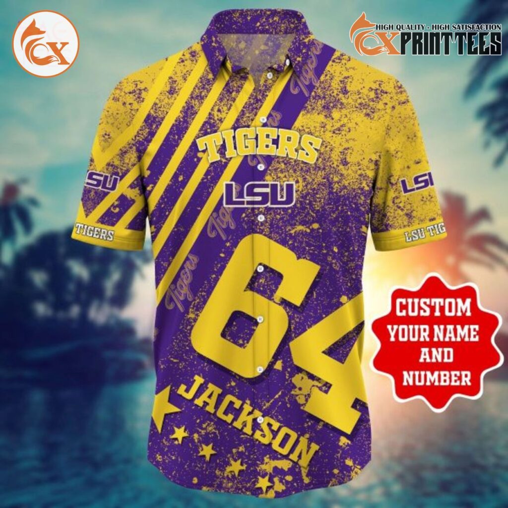 Lsu Football Symbols Purple Yellow Grunge Personalized Hawaiian Shirt ...