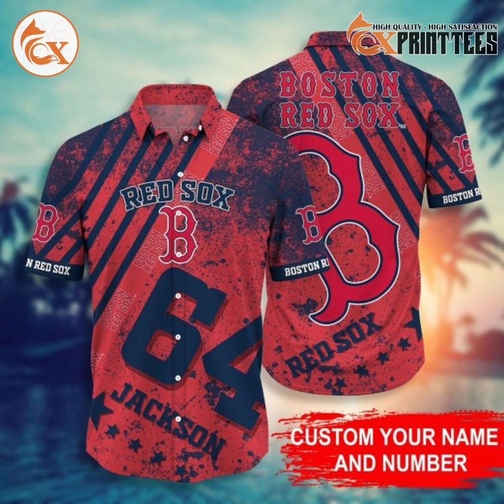 Boston Red Sox Emblem Personalized Red Grunge Summer Hawaiian Shirt ...