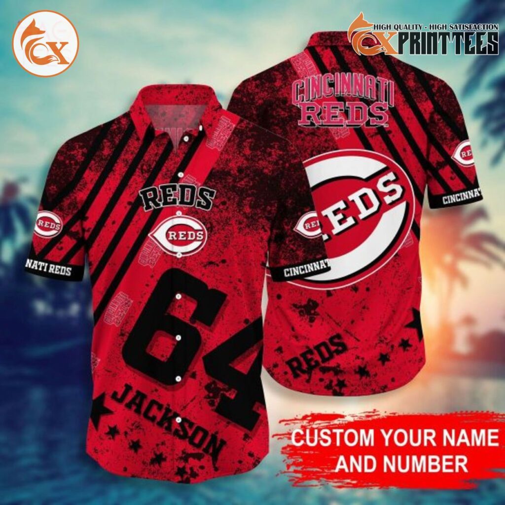 Cincinati Reds Logo Personalized Red Grunge Summer Hawaiian Shirt, Cool ...