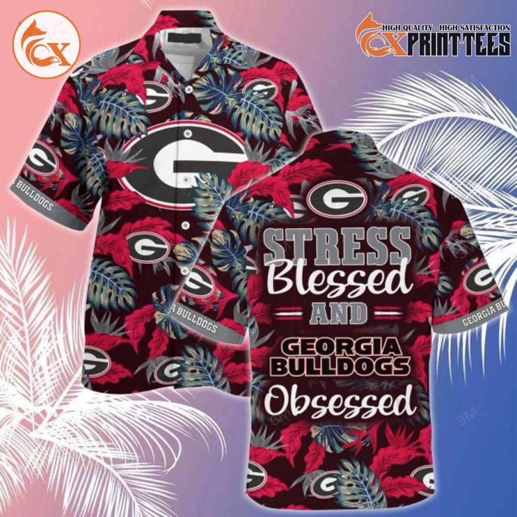 Georgia Bulldog Logo Custom Tropical Leaves Hawaiian Shirt, Cool NCAA ...