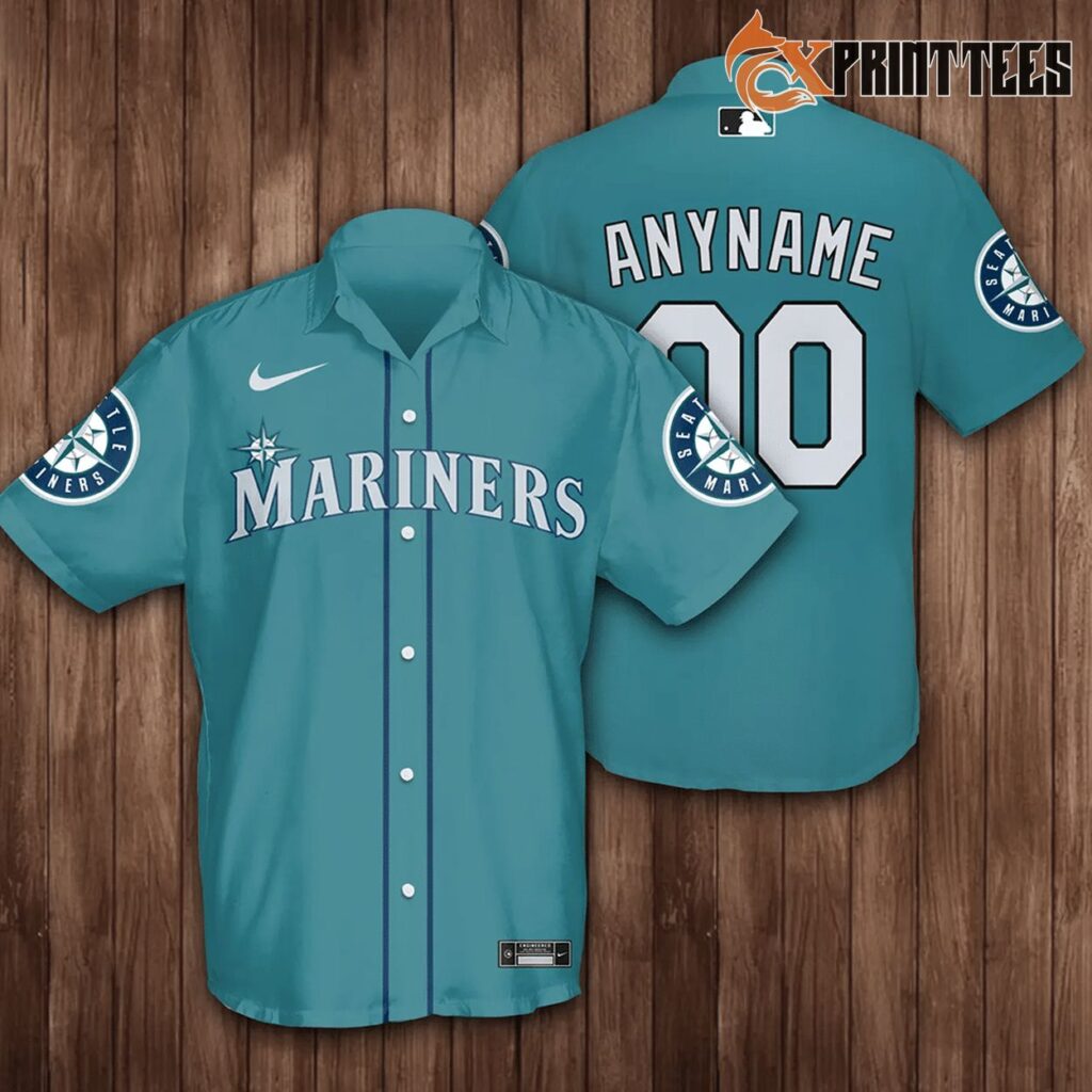 Seattle Baseball Custom Name With Team Logo Dark Turquoise Summer Shirt ...