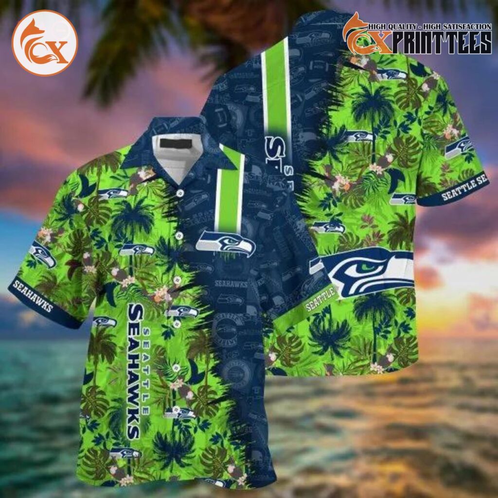 Seattle Seahwaks Logo Aloha Flora Hawaiian Shirt, Best Gift For ...