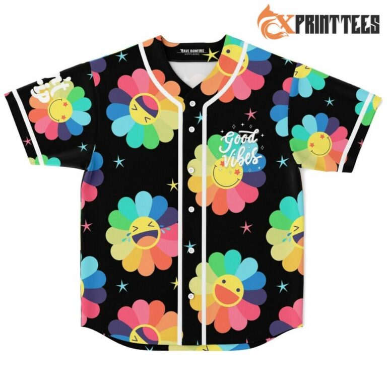 Good Vibes Quotes In Unique Smiley Face Pattern Jersey | Fox Print Tees