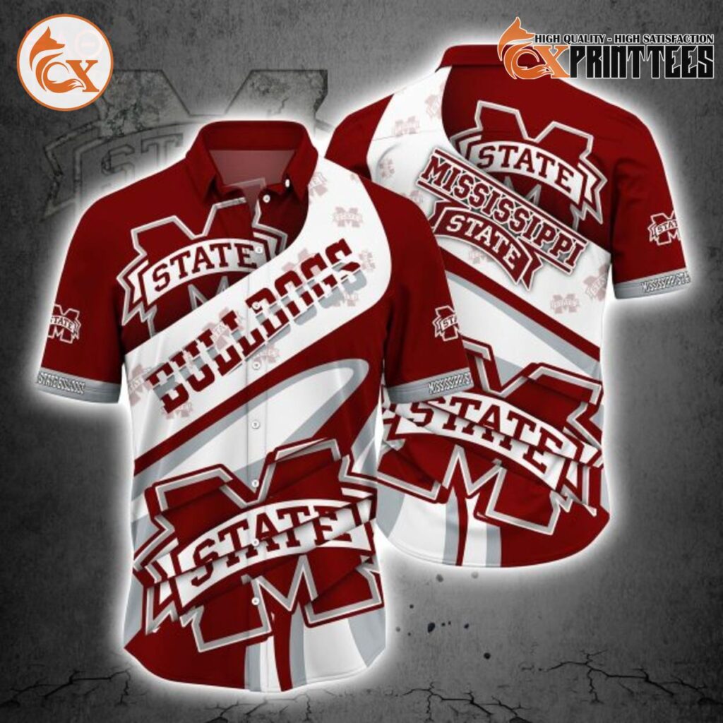 Team Logo Mississippi State Bulldogs, White Red Aloha Summer Hawaiian ...