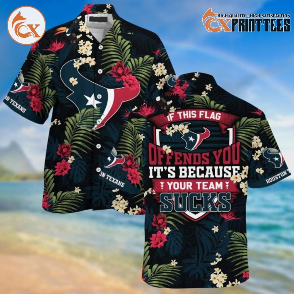 Texans Football Logo Hibicus Tropical Pattern Hawaiian Shirt, Cool ...