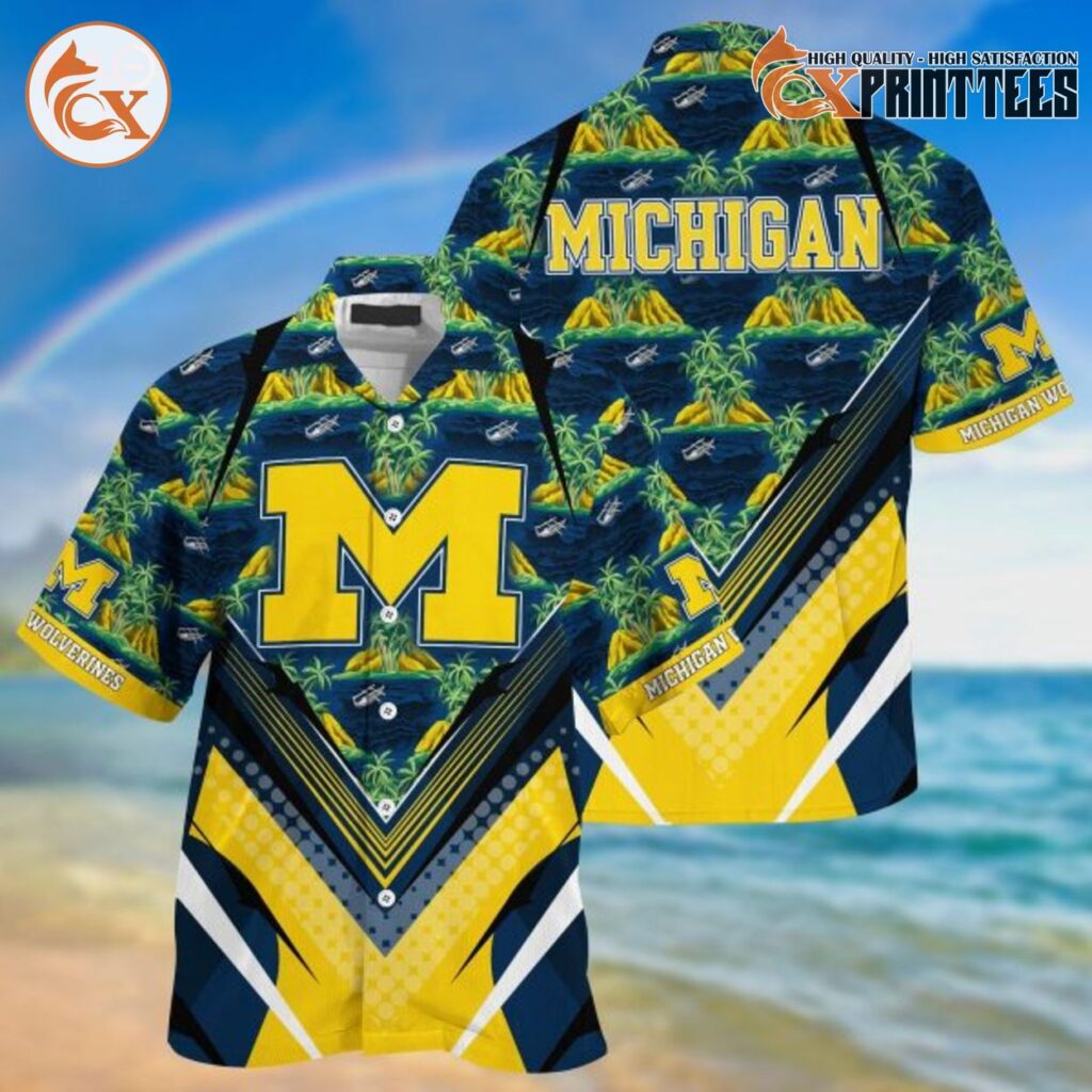 Michigan Wolverines Logos Vintage Isle Hawaiian Shirt, Unique Sports ...