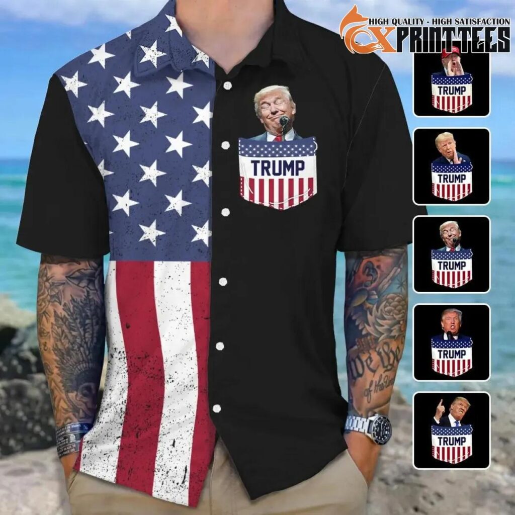 Exclusive Custom Trump Photos American Flag - Hawaii Shirt