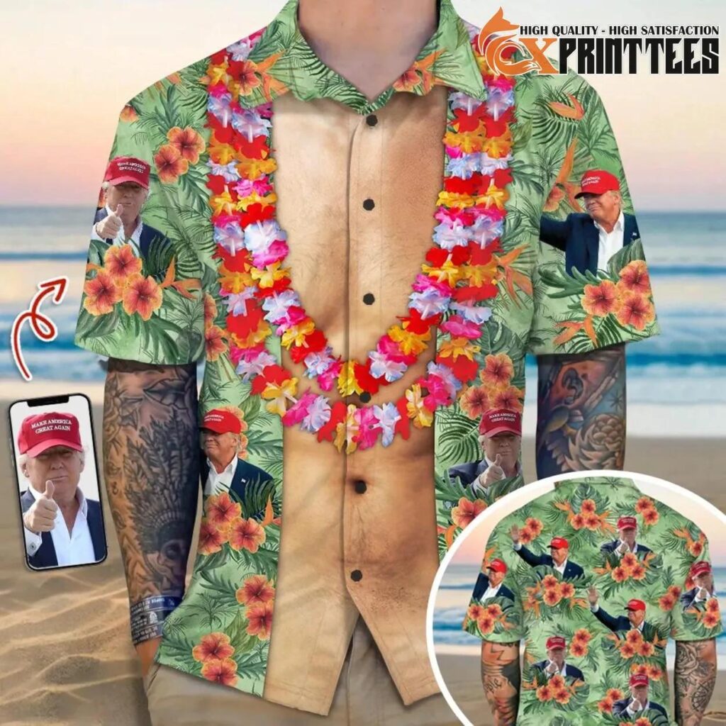 Exclusive Custom Trump Photos Floral Pattern Hawaiian Shirt