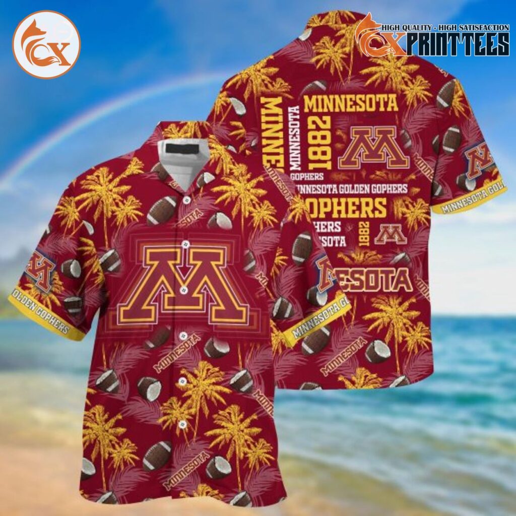 Minnesota Gopher Logo Yellow Red Summer Hawaiian Shirt, Cool Sports ...
